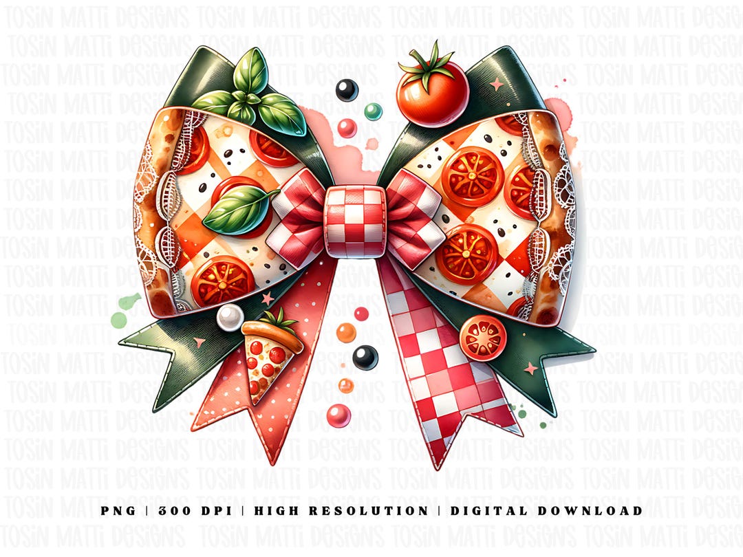 Pizza Day Coquette Bow PNG, Fun Watercolor Pizza Slice Clipart for ...