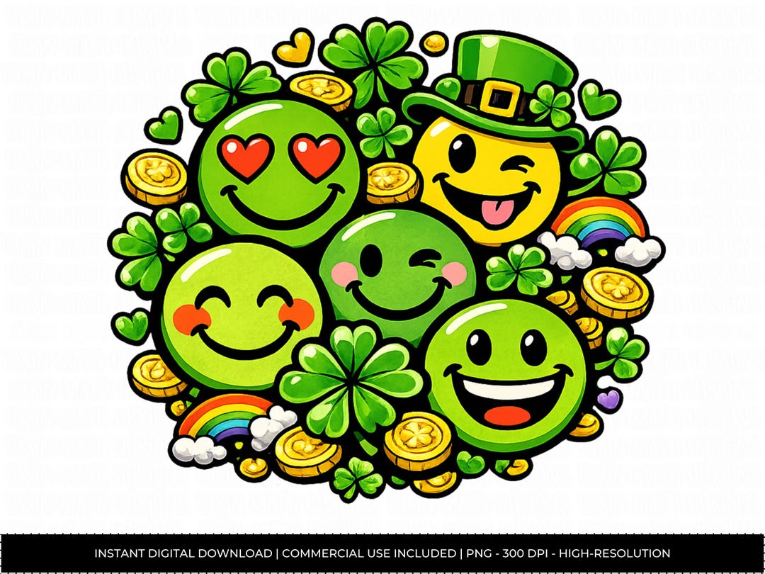 St. Patrick’s Day Smiley PNG, Shamrock Happy Face Clipart, Green Retro ...