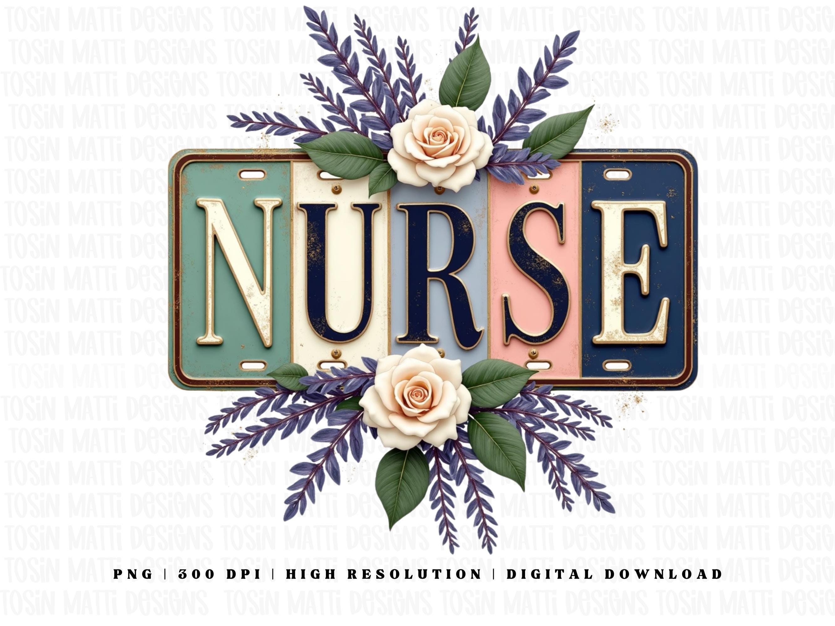 Nurse License Plate Floral Sublimation Design, Retro Pastel Flowers ...