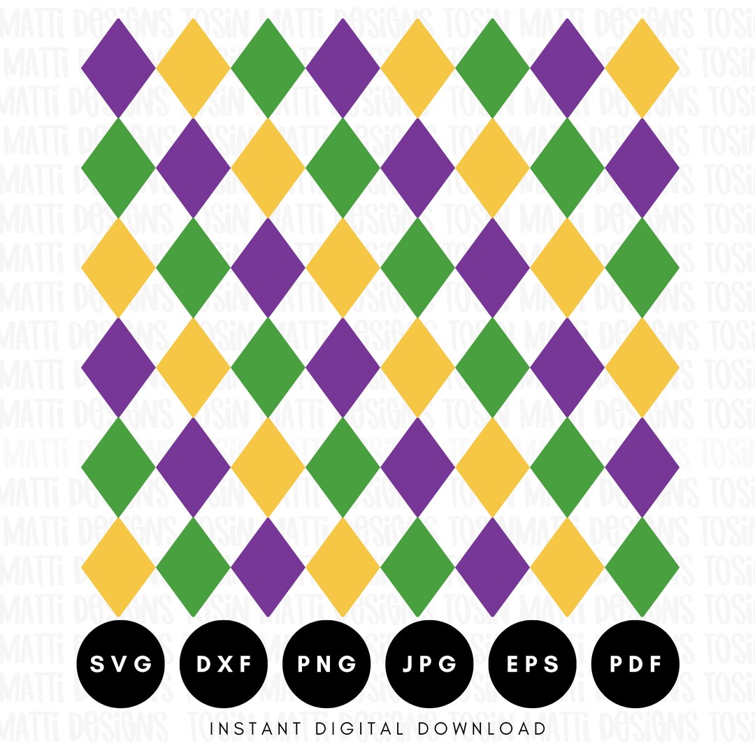 Mardi Gras Argyle Pattern Svg, Seamless Diamond Pattern, Checkered ...