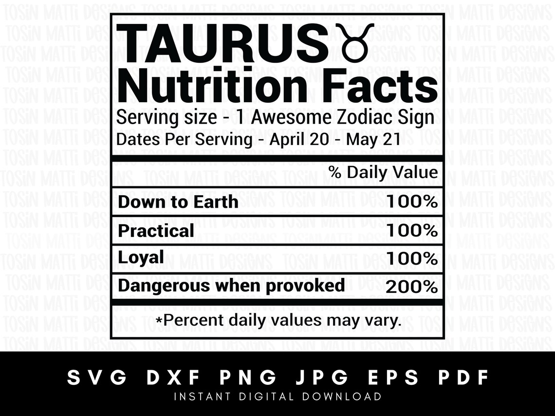 Taurus Nutrition Facts SVG Zodiac Sign Svg Horoscope Svg - Etsy