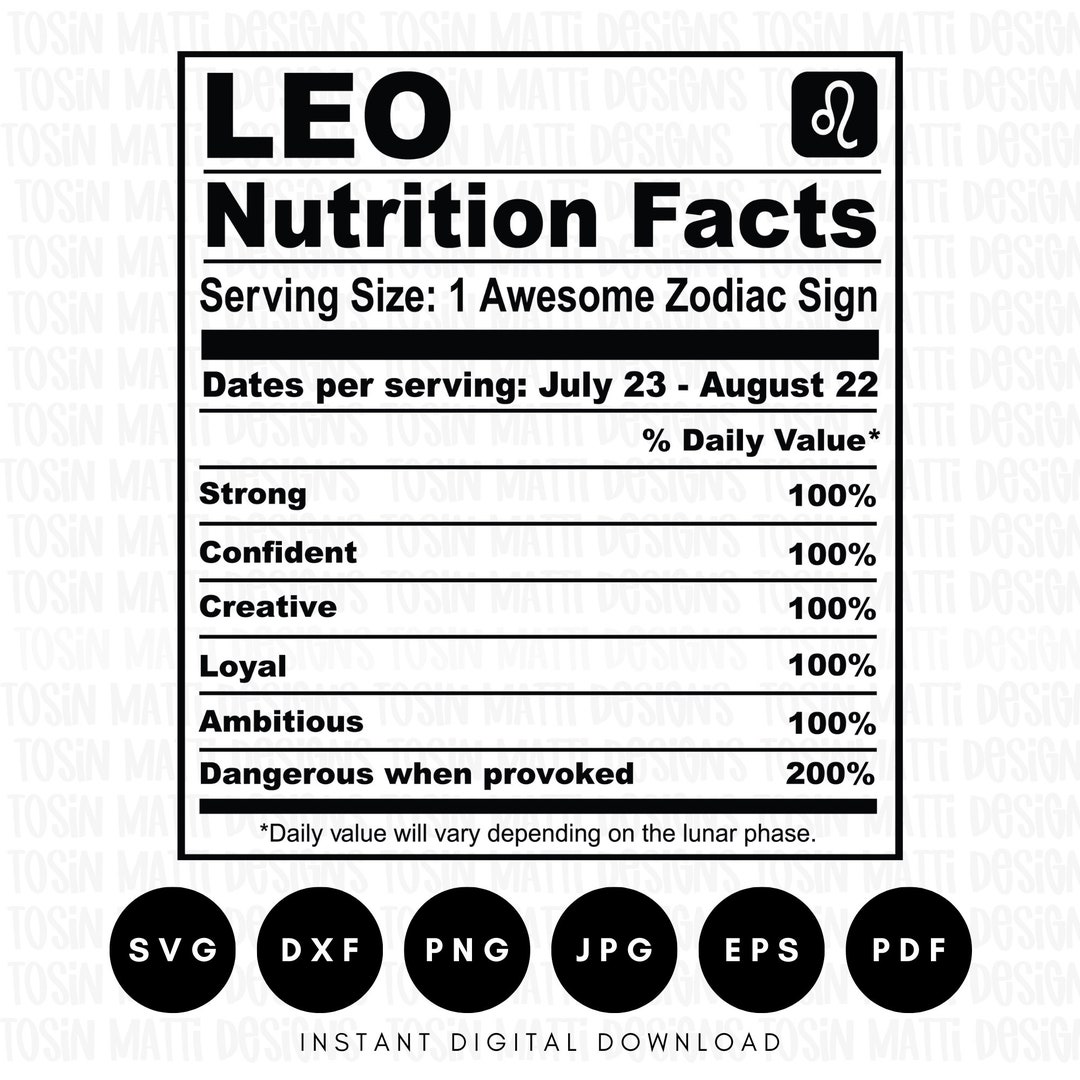Leo Nutrition Facts Svg, Zodiac Star Sign, Horoscope Svg, Astrology Svg ...