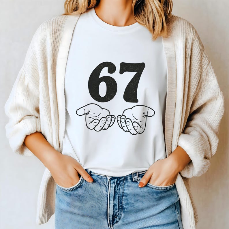 Retro 67 Meme PNG, Six Seven Funny Hands Graphic, Viral Internet Humor ...