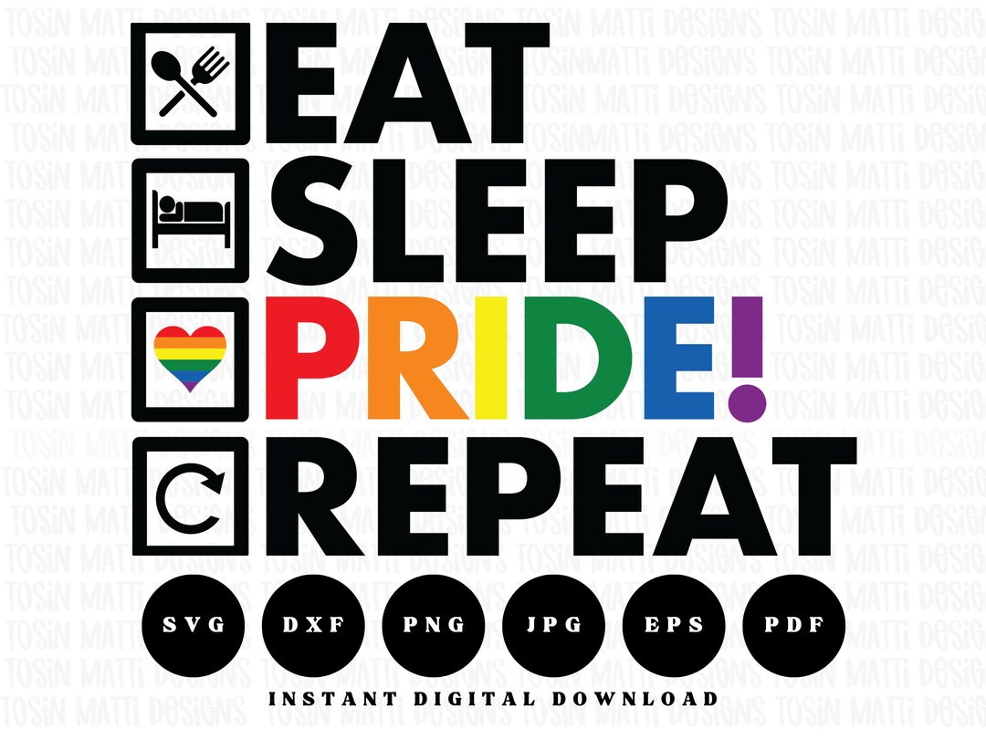 Eat Sleep Pride Repeat Svg, Rainbow Heart LGBTQ Design, Queer Pride ...