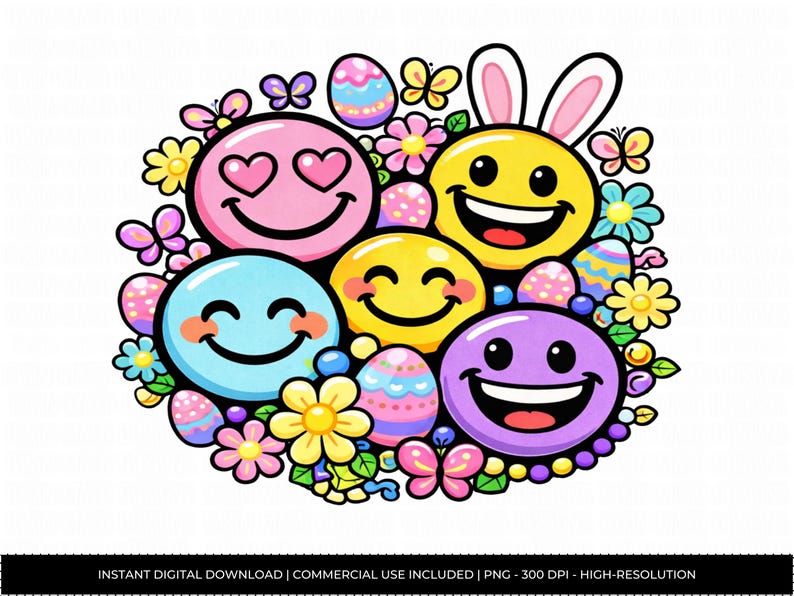 Easter Smiley Face PNG, Pastel Happy Face Clipart, Cute Spring Smiley ...