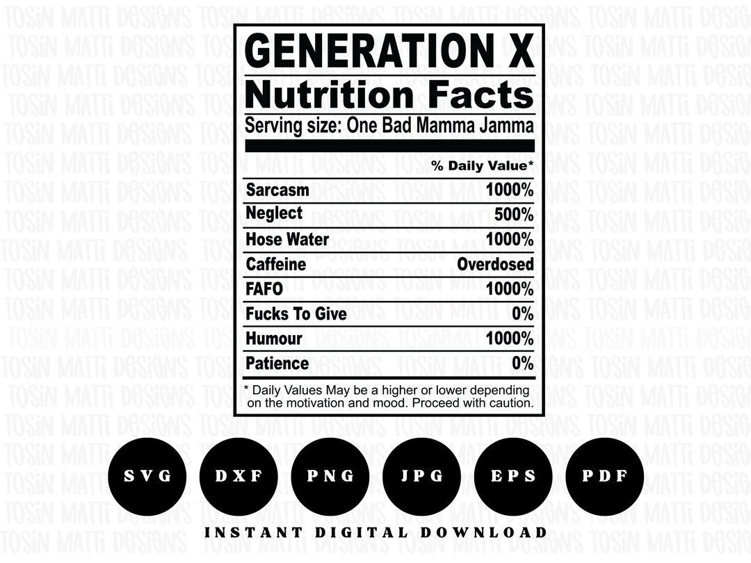 Generation X Nutrition Facts SVG, Gen X PNG, Nostalgia Birthday Gift ...