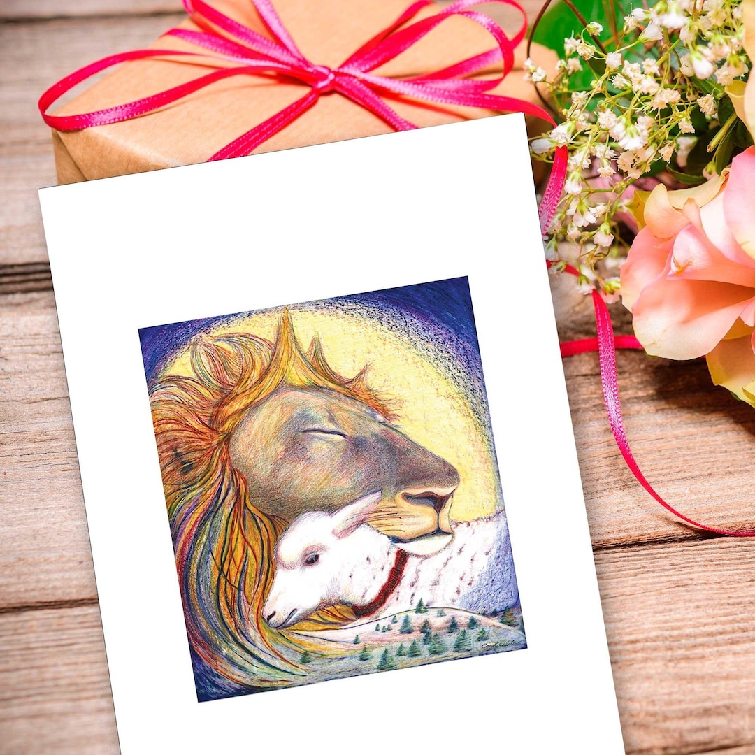 Lion and Lamb, Note Cards, 5x7 Art Card - Etsy