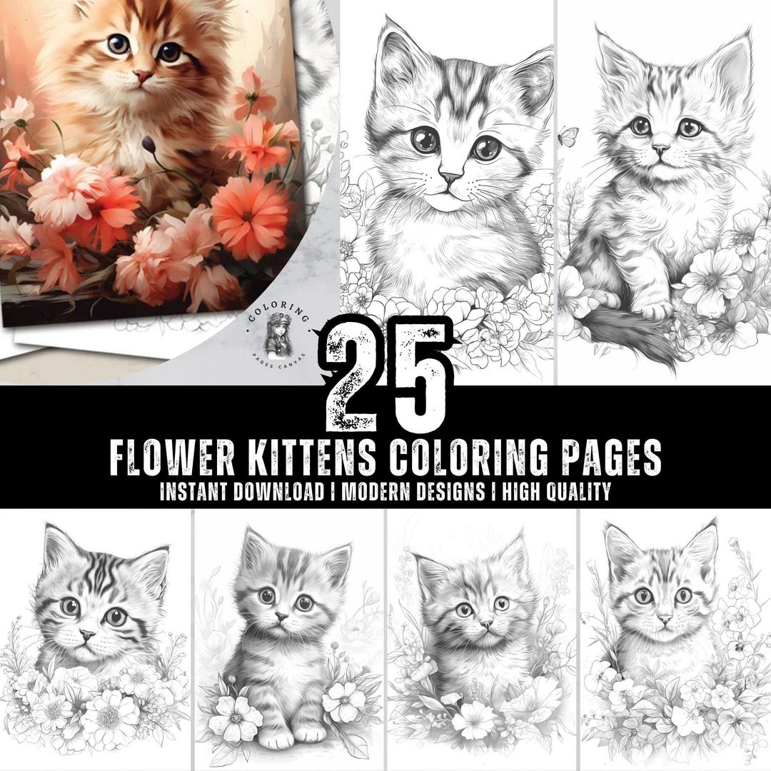 Flower Kittens Coloring Pages - Adult, Teens and Kids Coloring Book ...