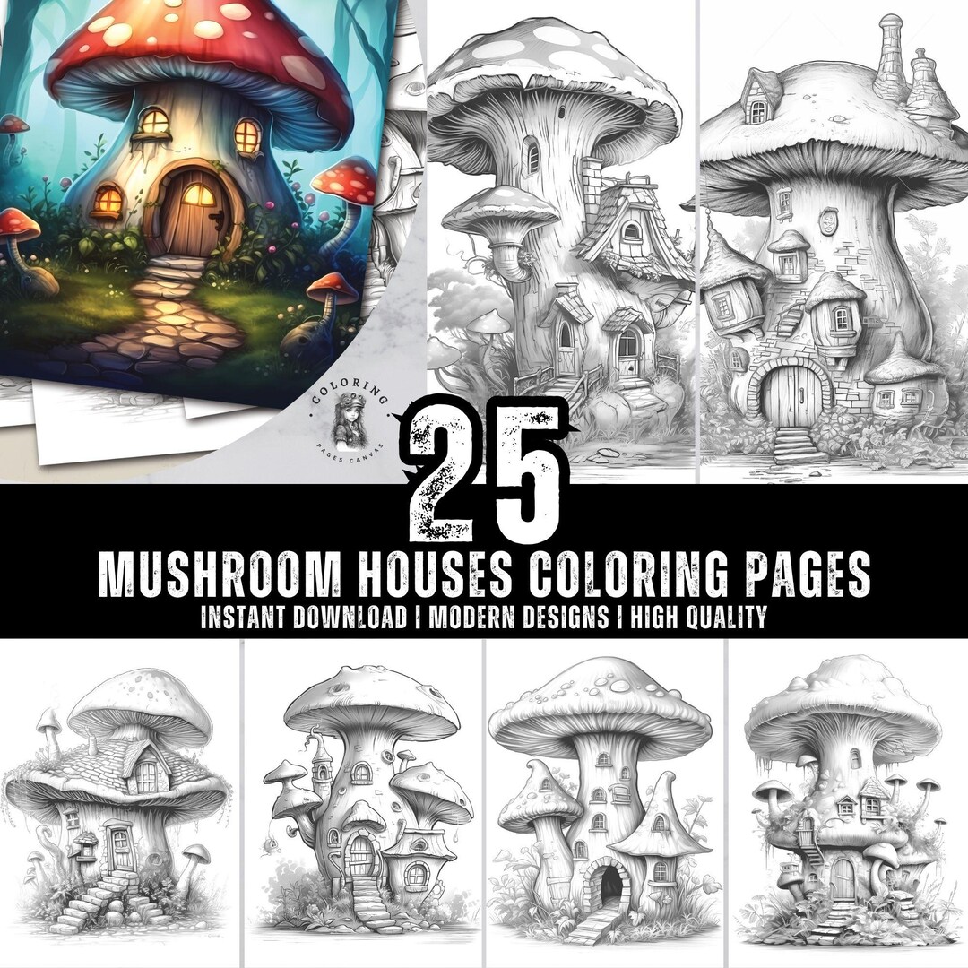Mushroom Fairy House Coloring Book - Coloring Pages for Kids & Adults ...