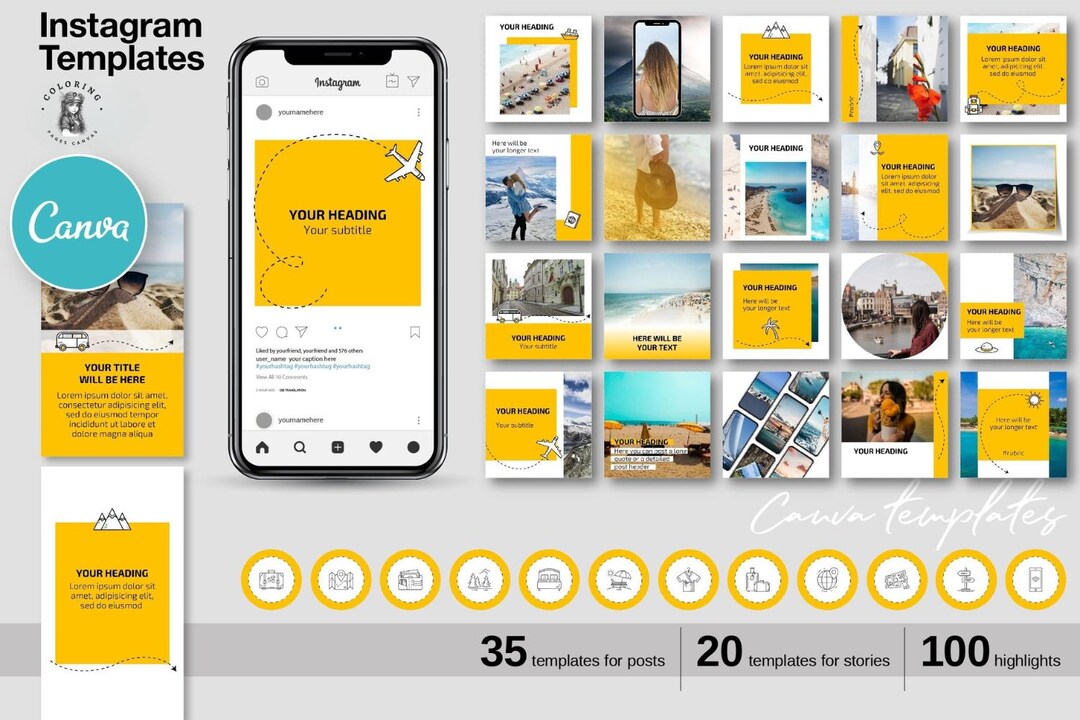 Instagram Templates for Social Media Managers & Content Creators Yellow ...