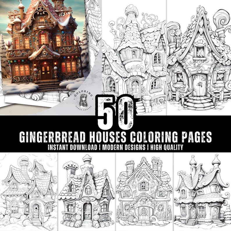 Gingerbread House Coloring Book - Coloring Pages for Kids & Adults ...