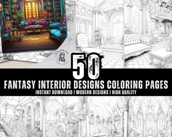 50 Fantasy Interior Coloring Pages - Adult, Teens and Kids Coloring ...