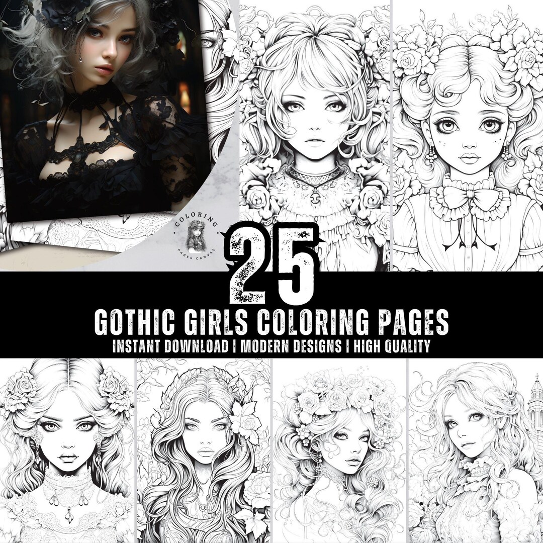 25 Gothic Girls Coloring Book - Coloring Pages for Kids & Adults - Fun ...