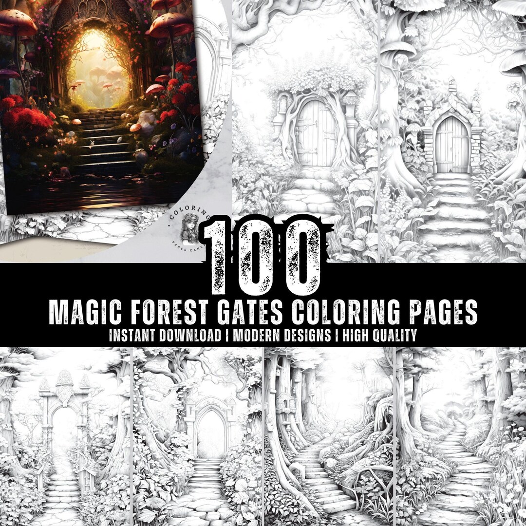 Magic Forest Gates Coloring Pages for Kids & Adults Fun and Relaxing ...