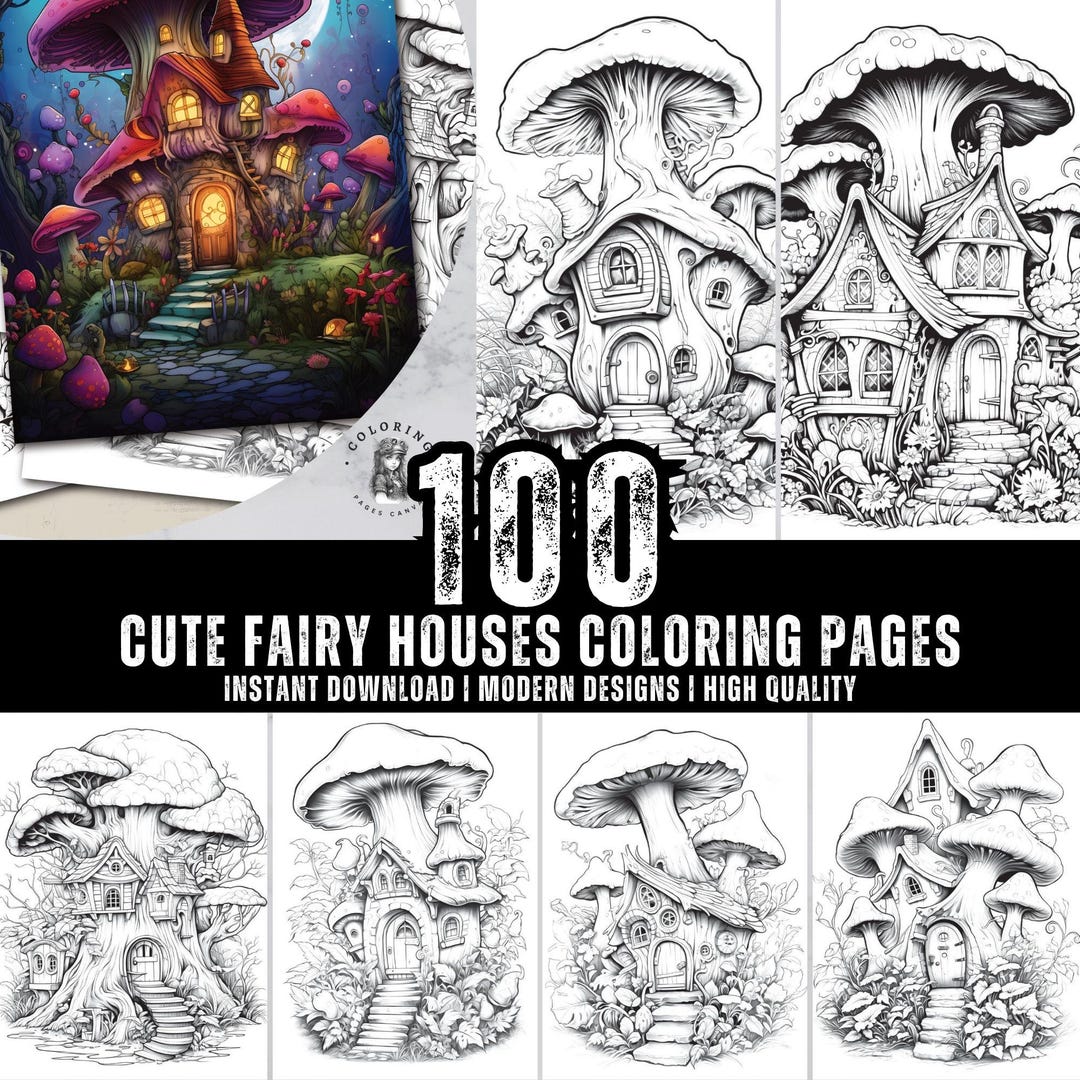 Cute Fairy House Coloring Pages - Adult, Teens and Kids Coloring Book ...