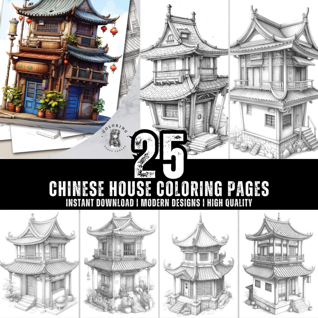 Chinese House Coloring Book - Coloring Pages for Kids & Adults - Fun ...