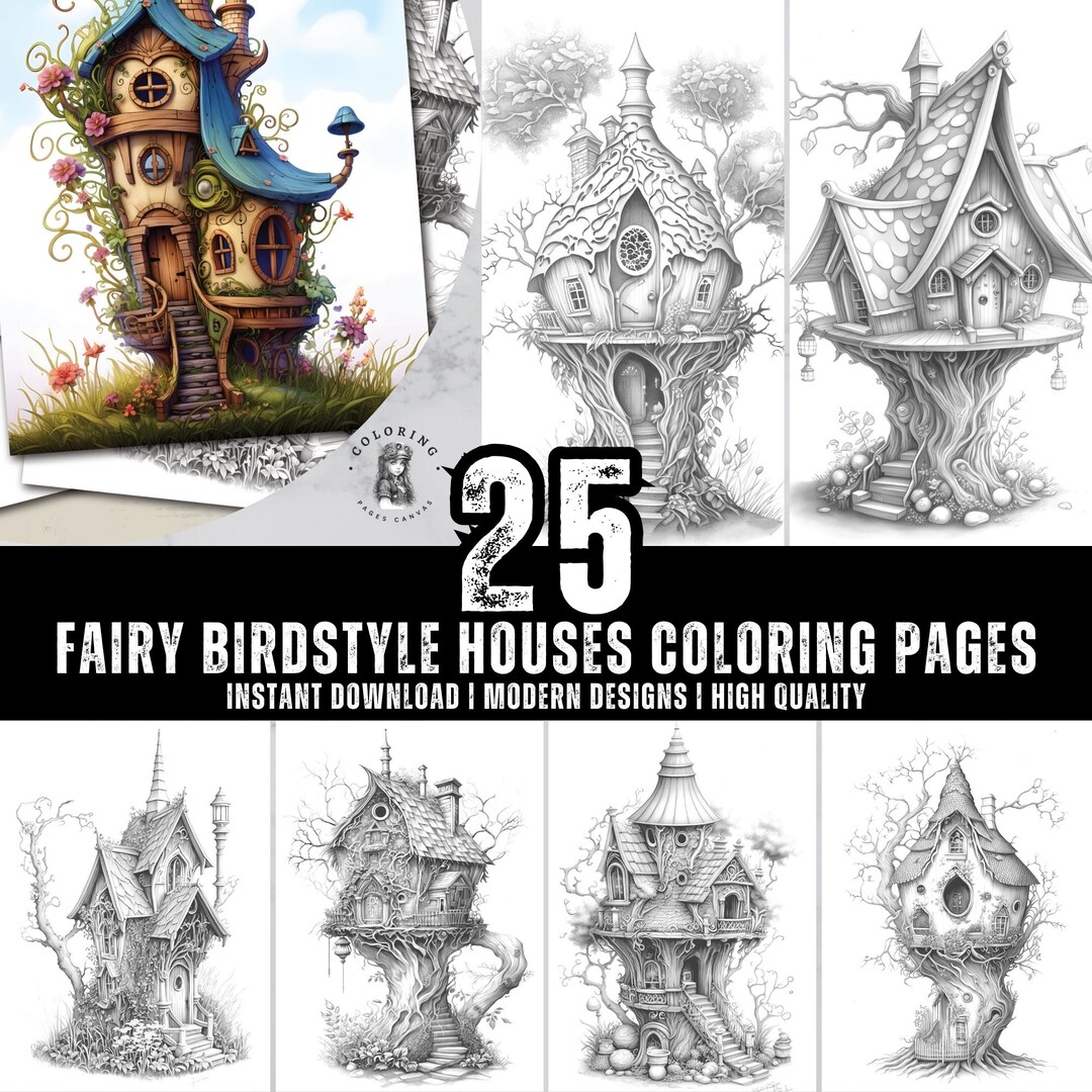 Birdstyle Fairy House Coloring Book - Coloring Pages for Kids & Adults ...