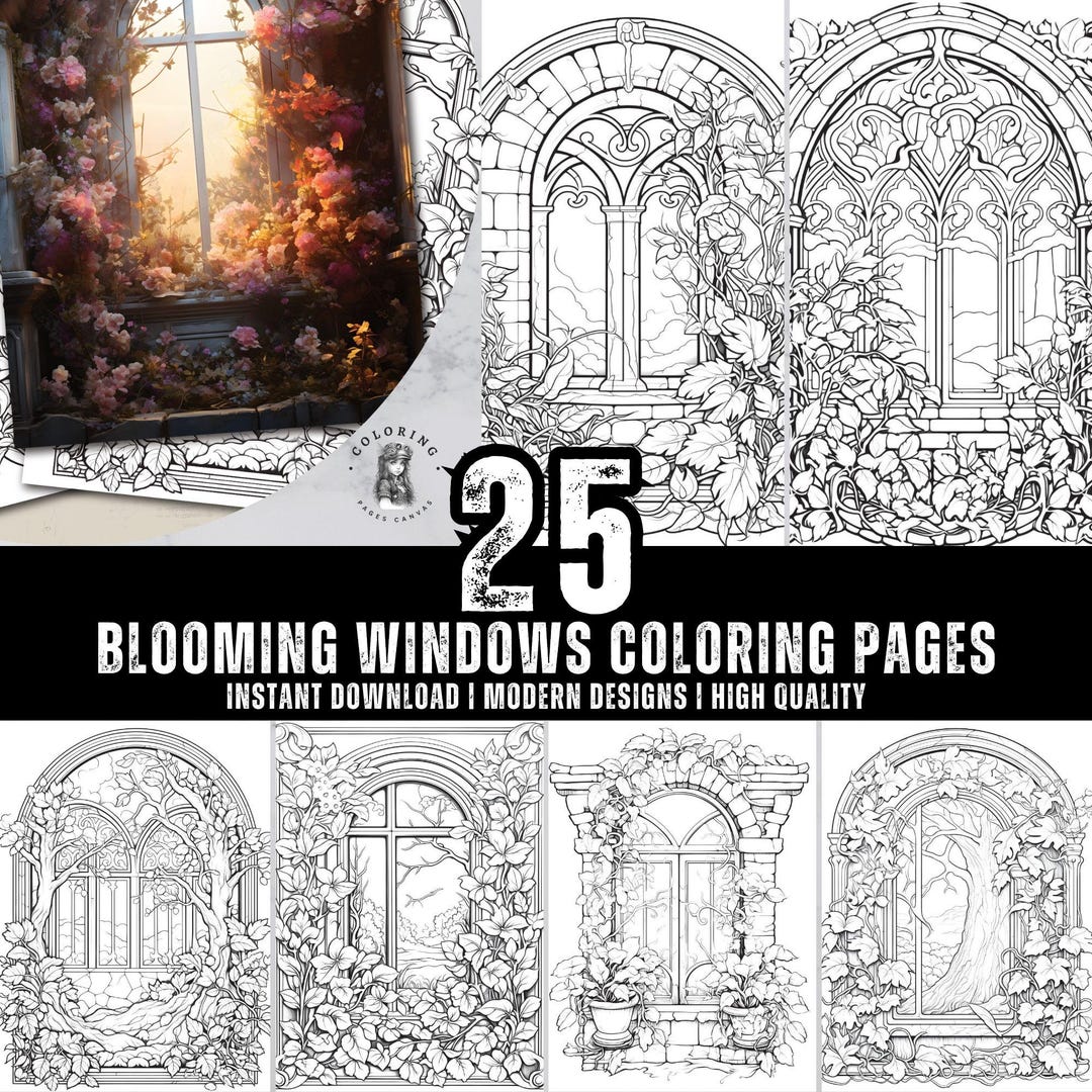 Blooming Windows Coloring Book Cozy Fun and Relaxing Art Coloring Pages ...