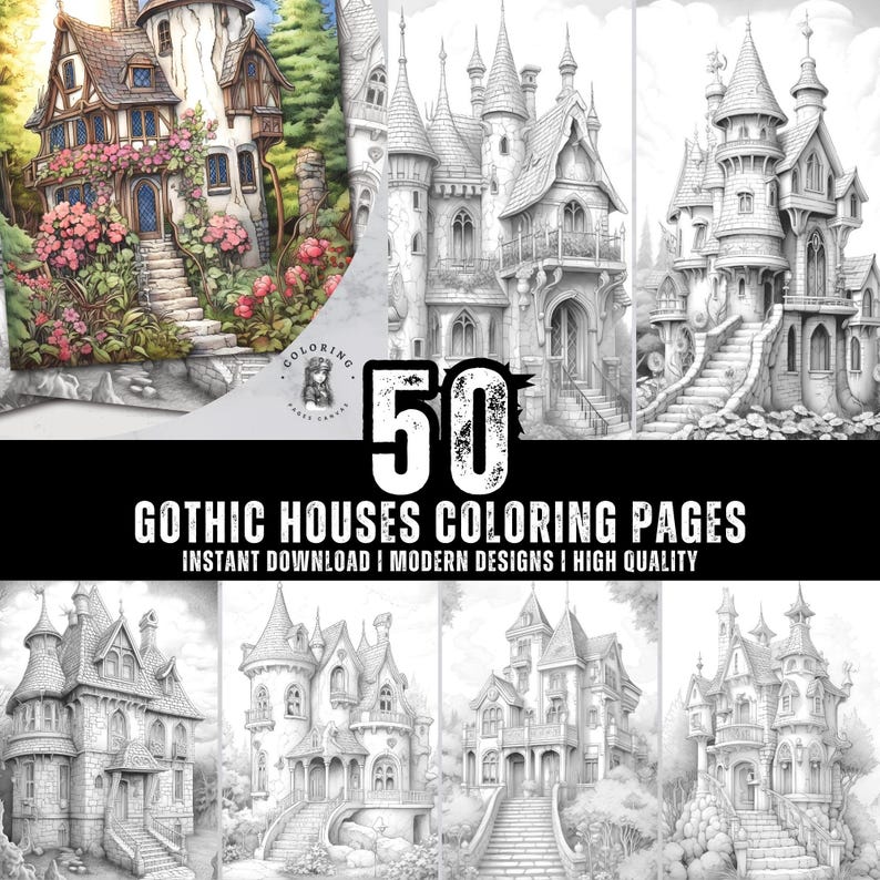 Gothic House Coloring Book - Coloring Pages for Kids & Adults - Fun ...