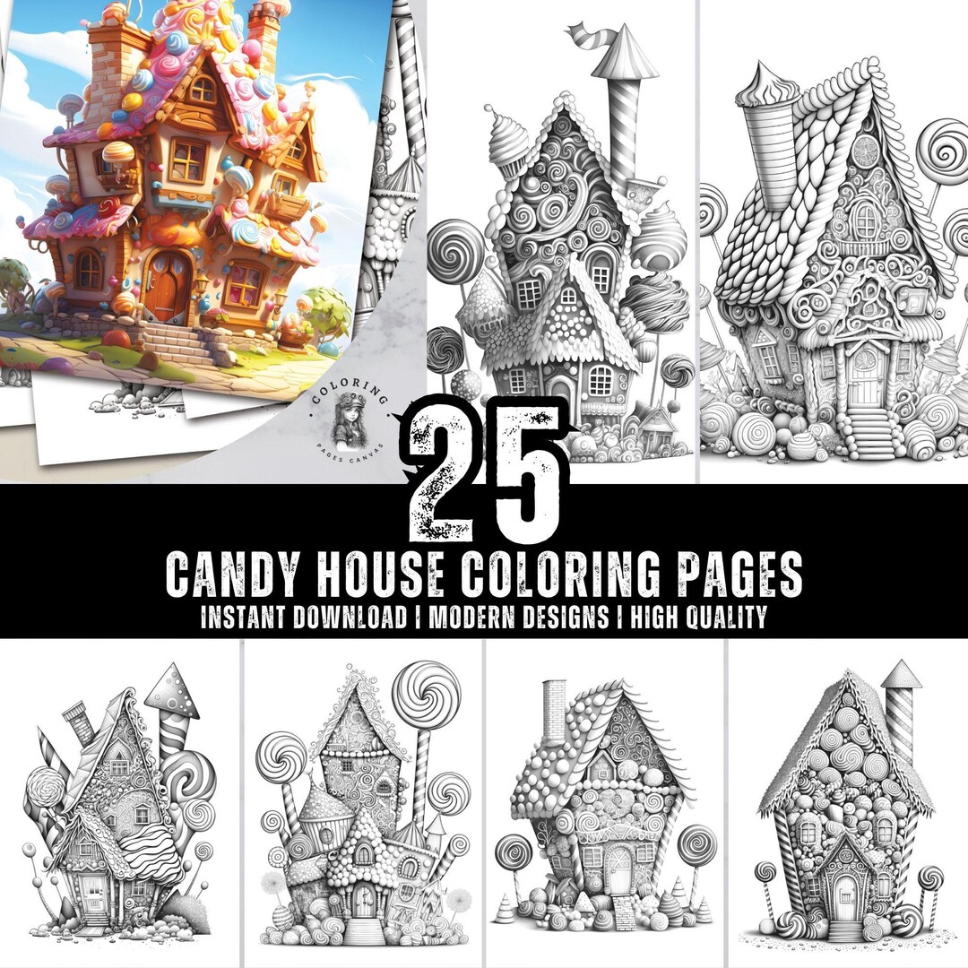 Candy House Coloring Book - Coloring Pages for Kids & Adults - Fun ...