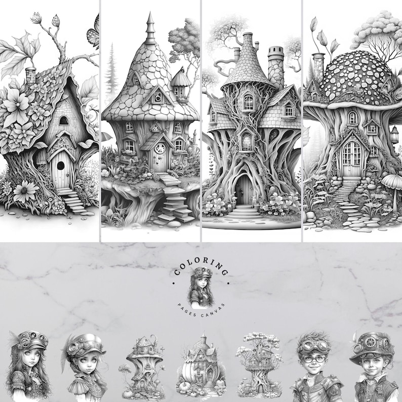 Fairy House Coloring Book - Coloring Pages for Kids & Adults - Fun ...