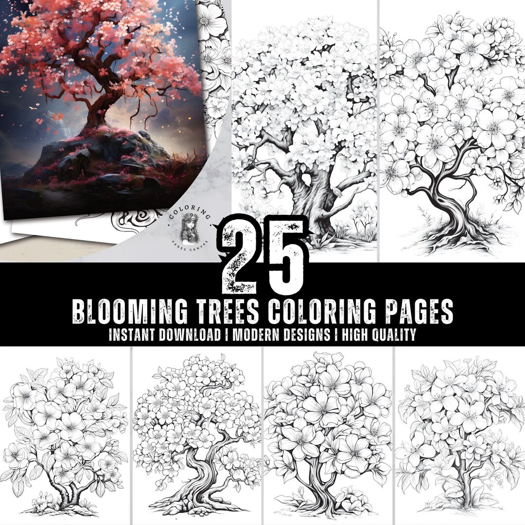 Blooming Trees Coloring Book Cozy Fun and Relaxing Art Coloring Pages ...