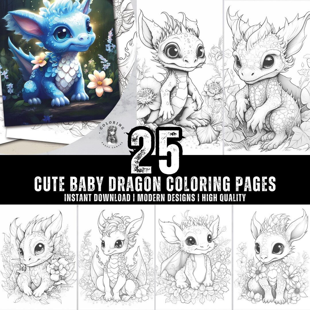 Cute Baby Dragon Coloring Book - Coloring Pages for Kids & Adults - Fun ...