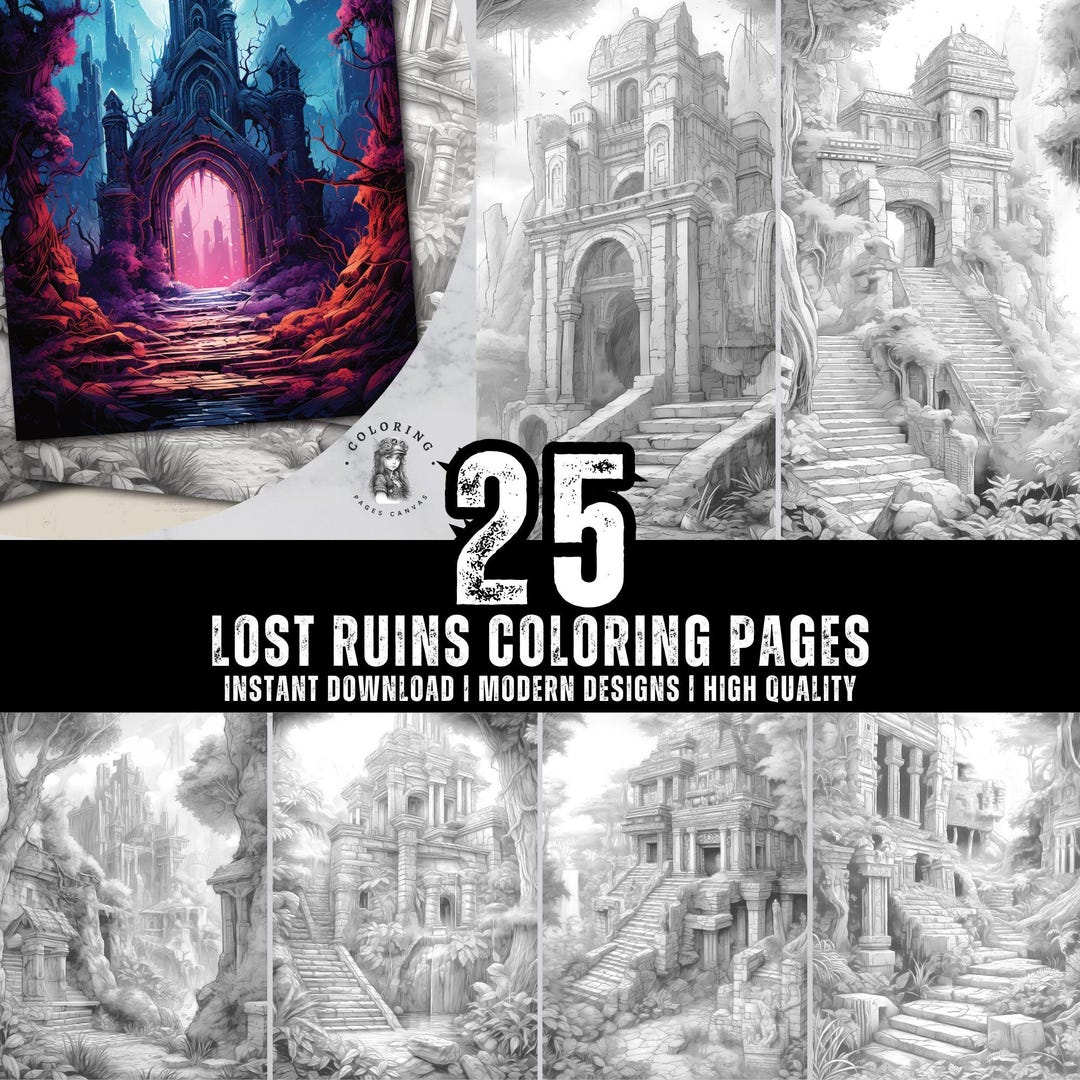 Lost Ruins Coloring Book - Coloring Pages for Kids & Adults - Fun ...