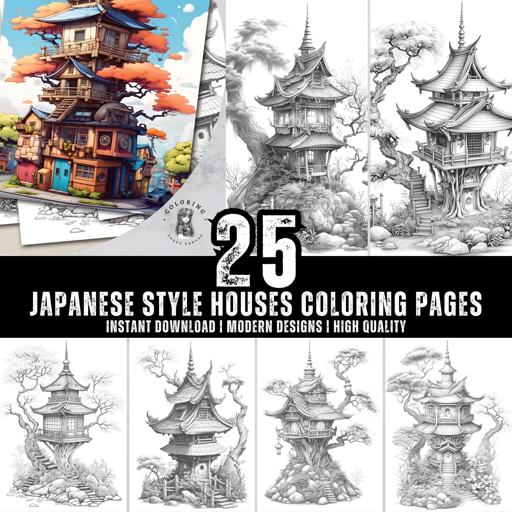 Japanese Style House Coloring Book - Coloring Pages for Kids & Adults ...