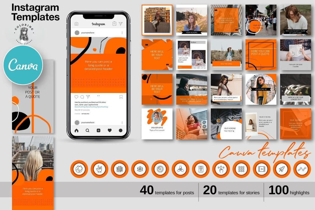 Instagram Templates for Social Media Managers & Content Creators Orange ...