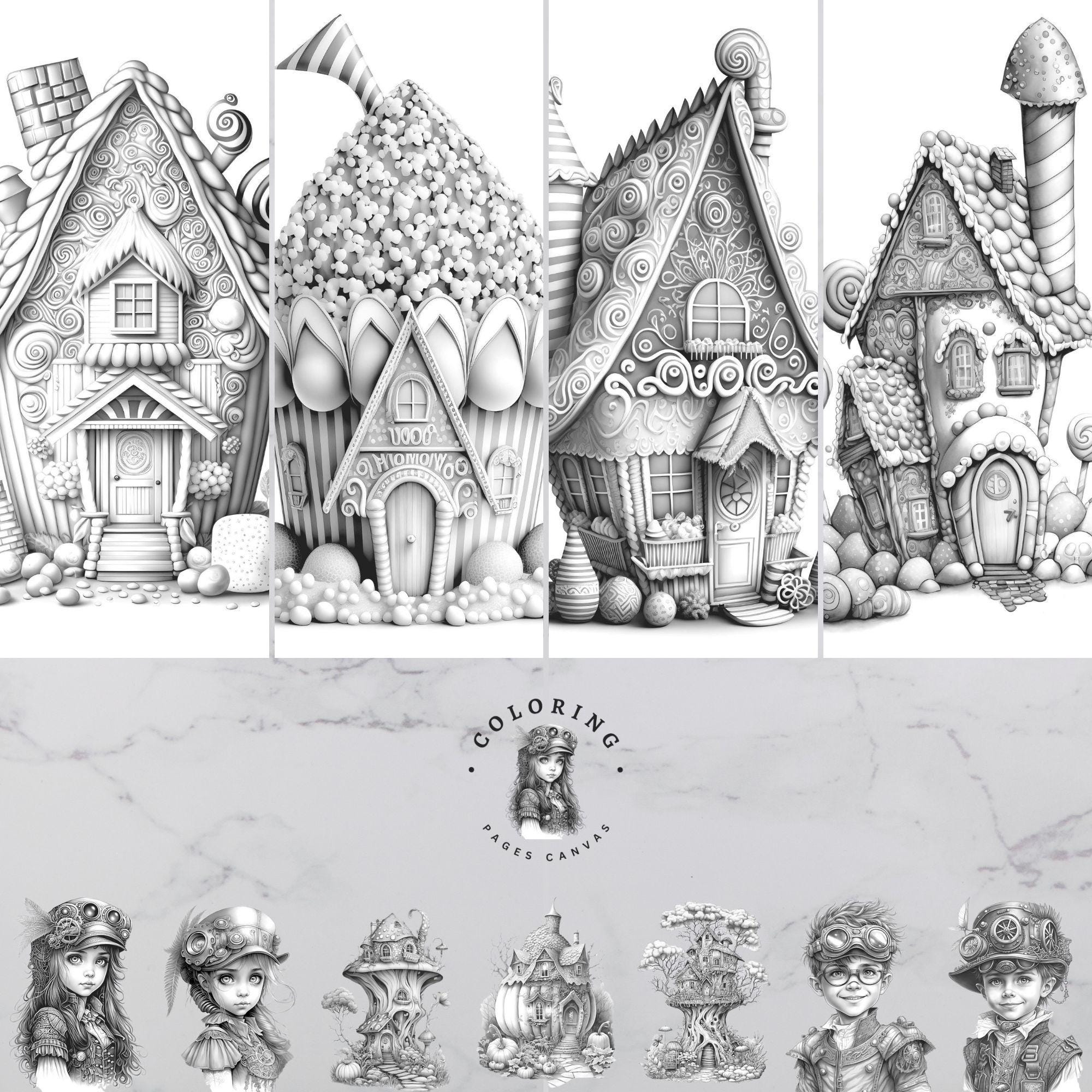 Candy House Coloring Book - Coloring Pages for Kids & Adults - Fun ...