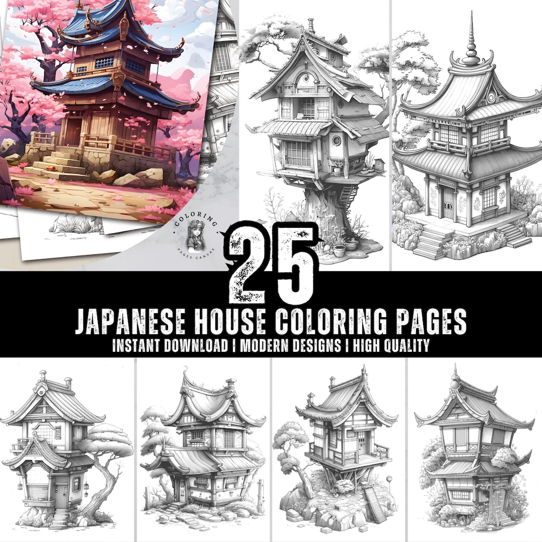 Japanese House Coloring Book - Coloring Pages for Kids & Adults - Fun ...