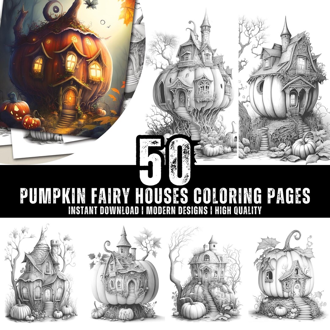 Pumkin Fairy House Coloring Pages - Adult, Teens and Kids Coloring Book ...