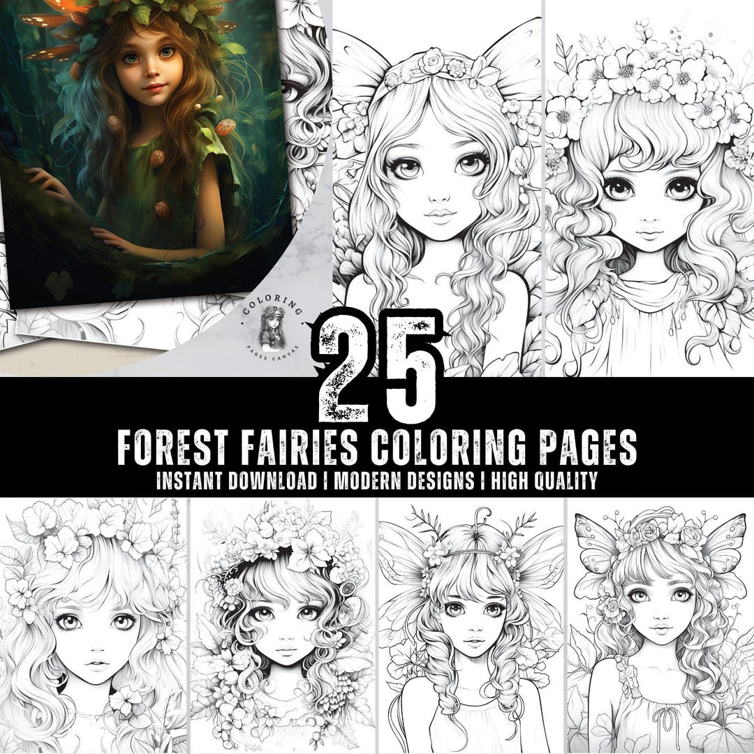 25 Forest Fairies Coloring Pages for Kids & Adults Fun and Relaxing PDF ...