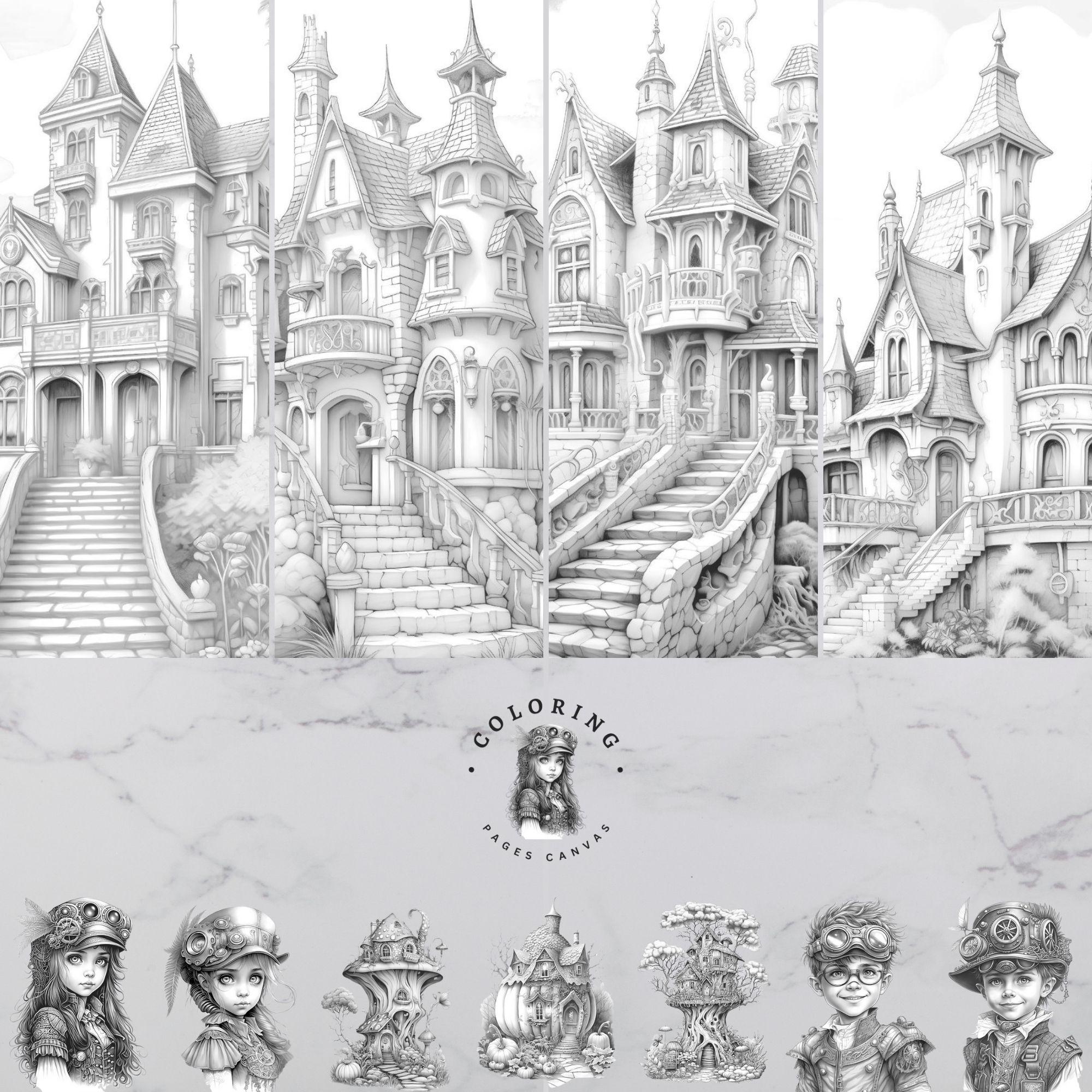 Gothic House Coloring Book - Coloring Pages for Kids & Adults - Fun ...