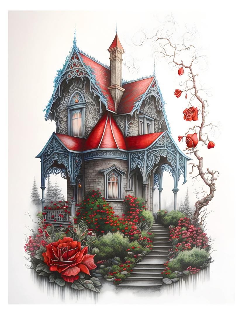 Gothic House Coloring Book - Coloring Pages for Kids & Adults - Fun ...