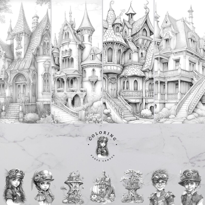 Gothic House Coloring Book - Coloring Pages for Kids & Adults - Fun ...