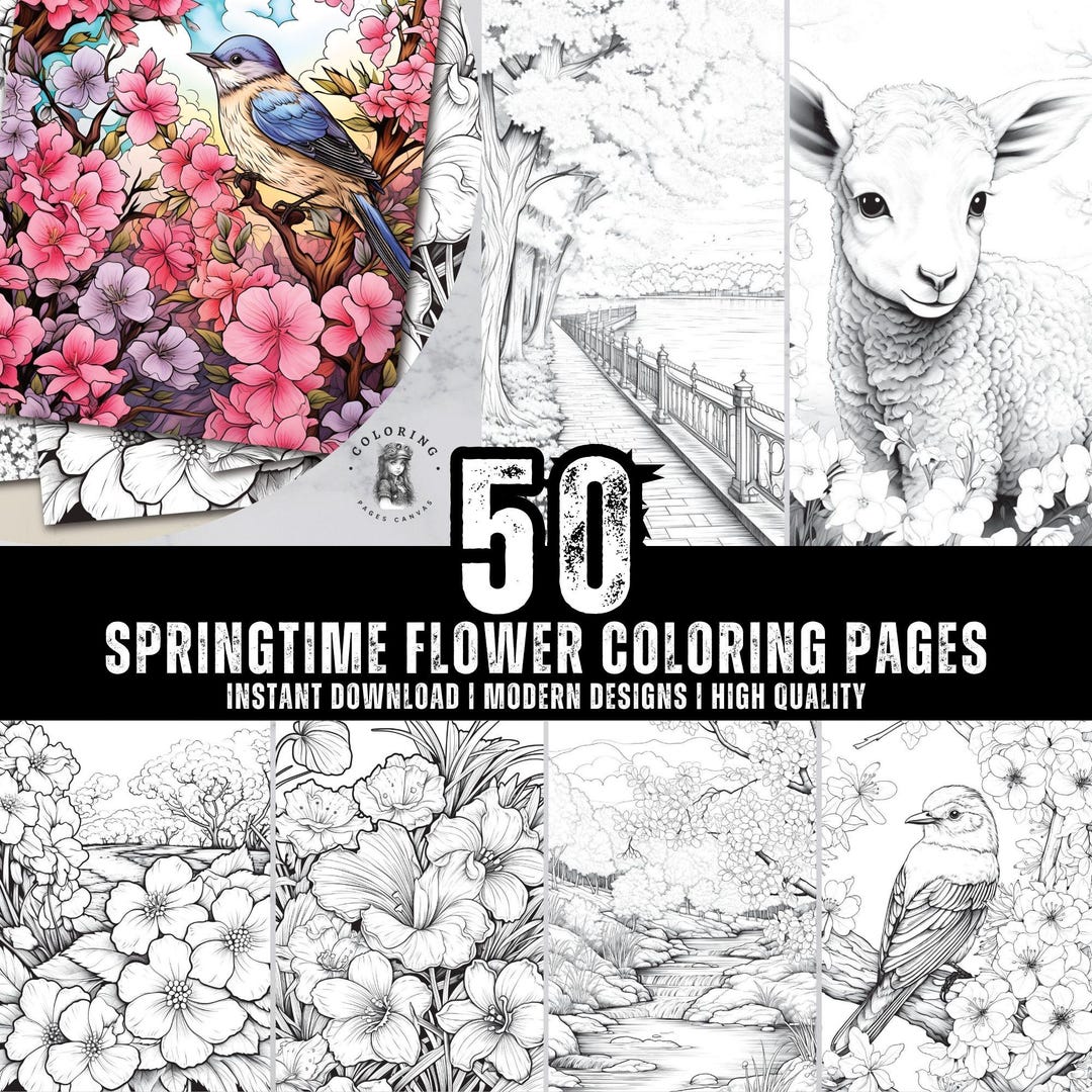 Springtime Flower Coloring Pages - Adult, Teens and Kids Coloring Book ...