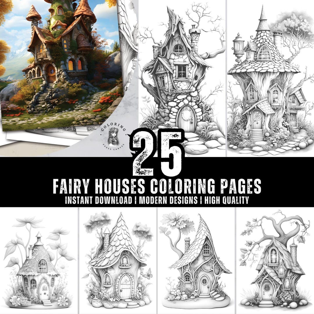 Fairy House Coloring Book - Coloring Pages for Kids & Adults - Fun ...