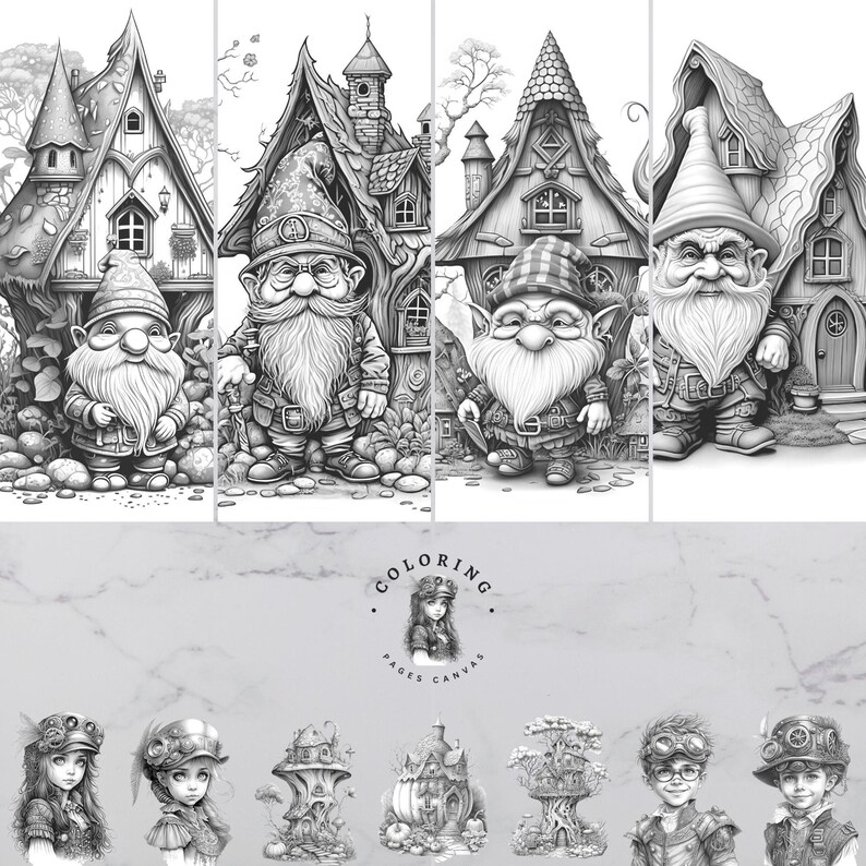 50 Gnomes Coloring Pages for Kids & Adults Fun and Relaxing Printable ...