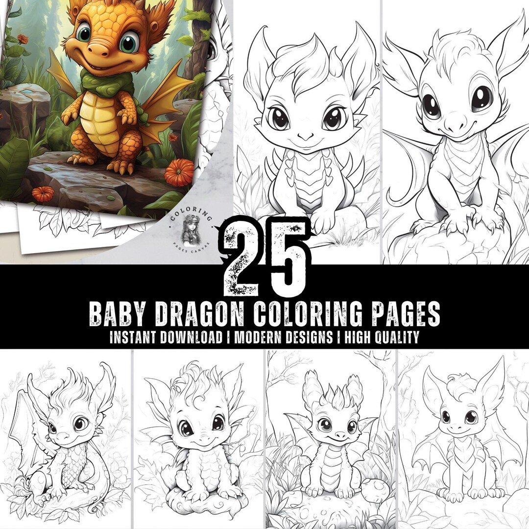 Baby Dragon Coloring Book - Coloring Pages for Kids & Adults - Fun ...