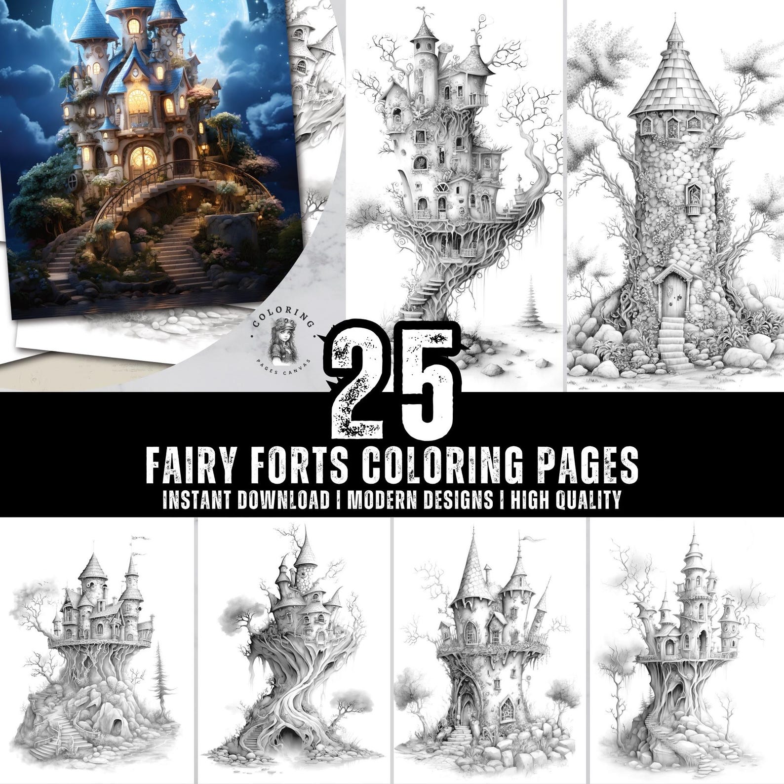 Fairy Fort House Coloring Book Coloring Pages for Kids & Adults Fun ...