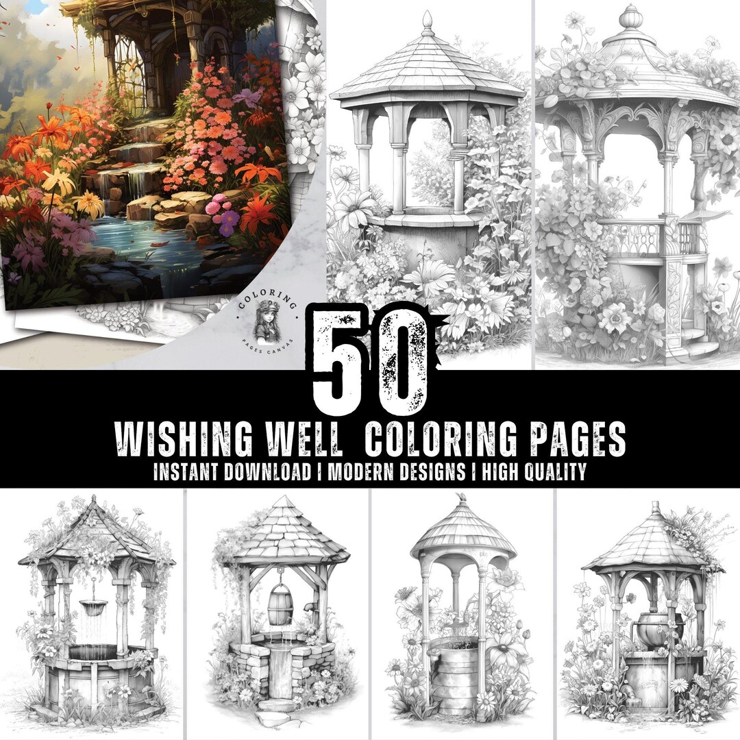 50 Wishing Well Coloring Pages for Kids & Adults Fun and Relaxing PDF ...