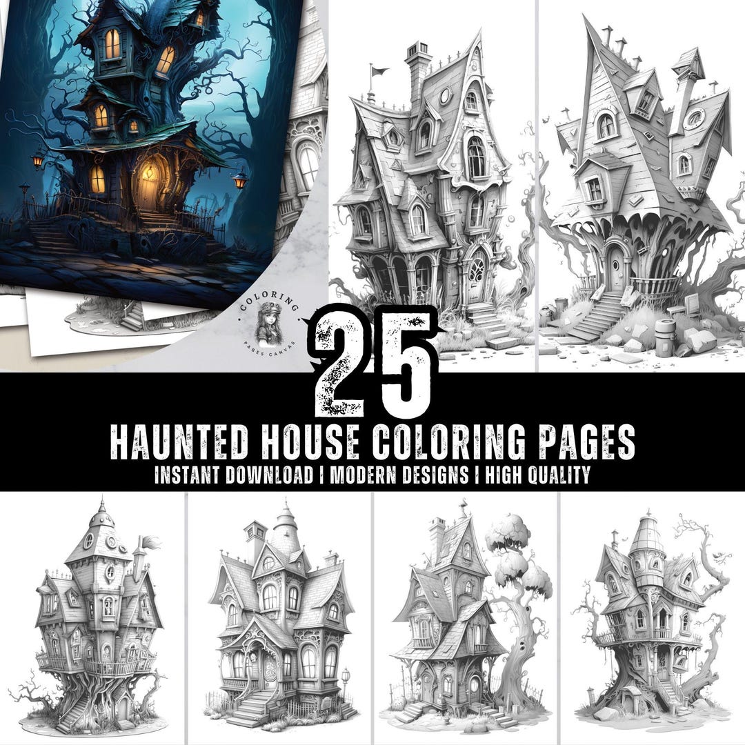 Haunted House Coloring Book - Coloring Pages for Kids & Adults - Fun ...
