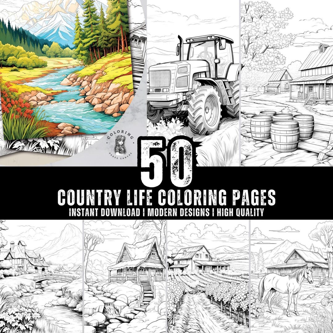 Country Life Coloring Book Cozy Fun and Relaxing Art Coloring Pages for ...