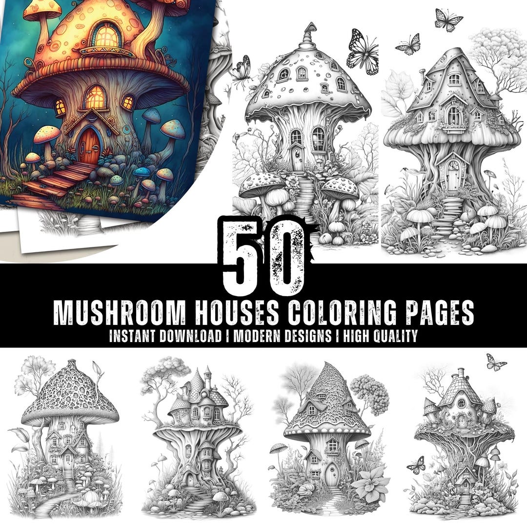 Mushroom Fairy House Coloring Book - Coloring Pages for Kids & Adults ...
