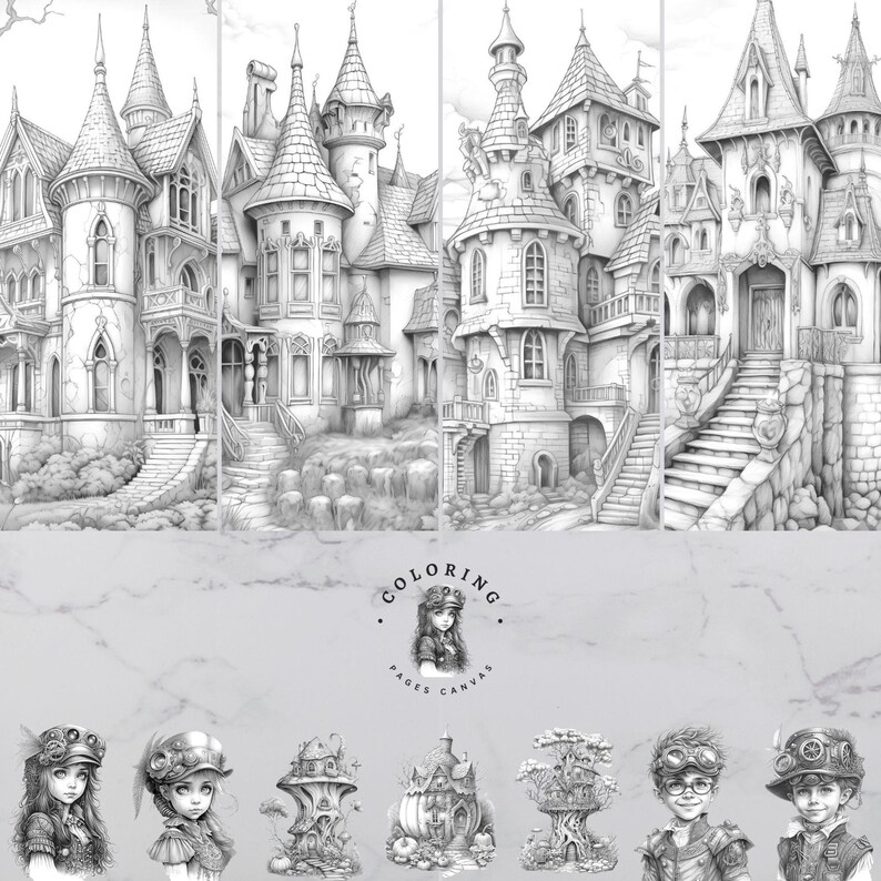Gothic House Coloring Book - Coloring Pages for Kids & Adults - Fun ...