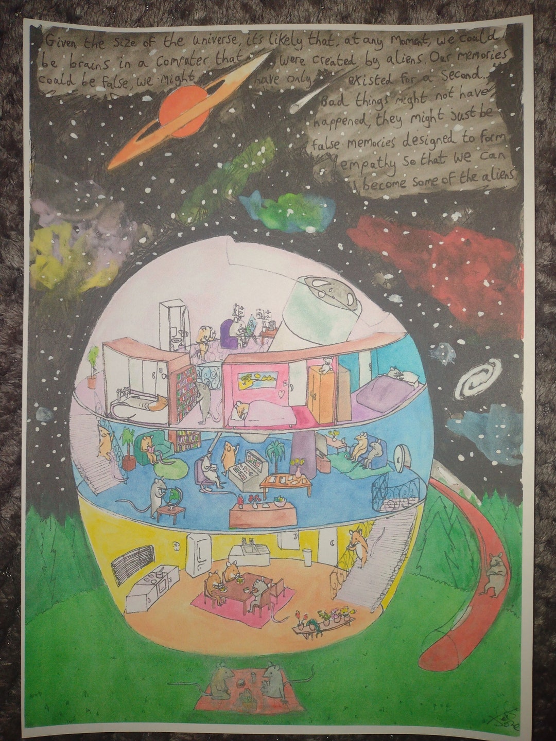 Cute Cool Mice Space Drawing A4 - Etsy