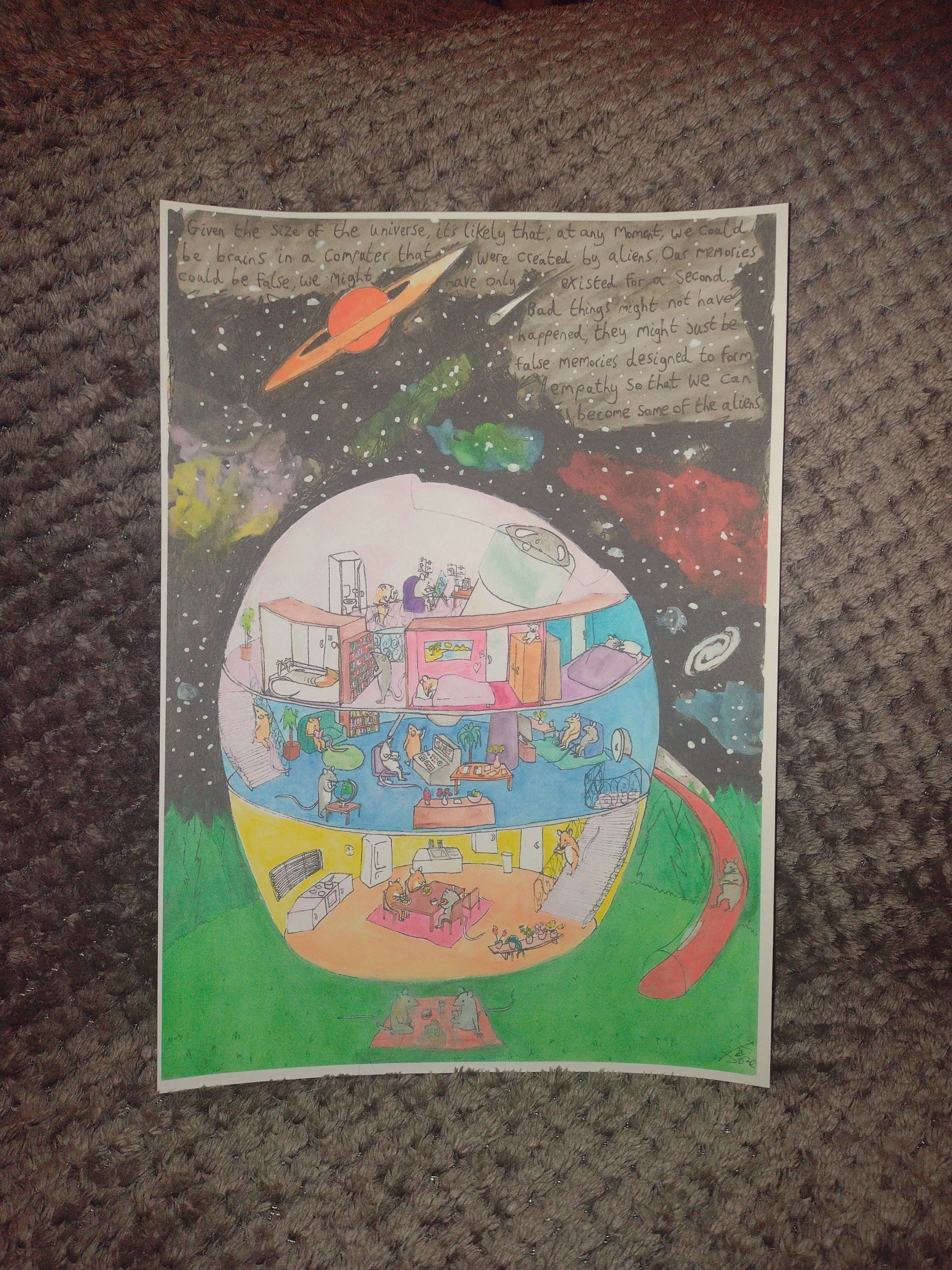 Cute Cool Mice Space Drawing A4 - Etsy