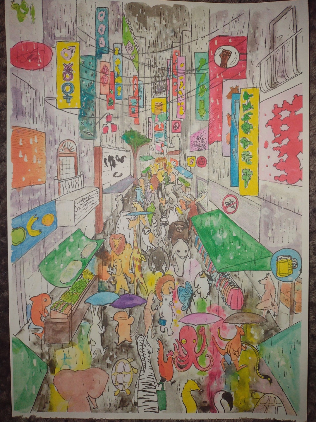 Cute Cool Animal Drawing A4 - Etsy